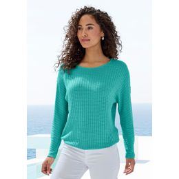 Langarmshirt Vivance "aus strukturierter Strickqualit&auml;t", Damen, Gr. 44/46, mint, creme, Strick, Obermaterial: 68% Viskose (LENZING&trade; ECOVERO&trade;), 30% Polyester, 2% Elasthan, gemustert, figurumspielend, Rundhals, Shirts Langarmshirt, mit Gummizug im Bund, Topseller