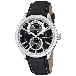 Multifunktionsuhr Festina "Retro", schwarz, Armbanduhren, Herren, Multifunktionsuhr, Armbanduhr, Quarzuhr, Herrenuhr, Lederarmband, Datum