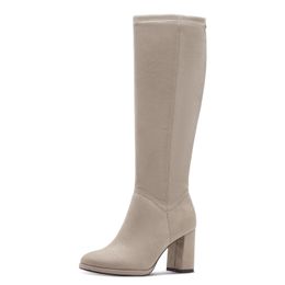 Stiefel Tamaris, Damen, Gr. 38, XS-Schaft, helltaupe, Textil, Veloursleder, unifarben, Schuhe Stiefel, Langschaftstiefel, Businessstiefel in schmaler Form, XS-Schaft