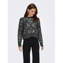 Rundhalspullover Only "ONLALTA LS SEQUIN O-NECK KNT", Damen, Gr. M, dunkelgrau melange detail:silber sequins, Strick, Obermaterial: 70% Polyacryl, 28% Polyester, 2% Elasthan, meliert, regular fit, Rundhals, Rippstrickb&uuml;ndchen, Pullover Rundhalspullover