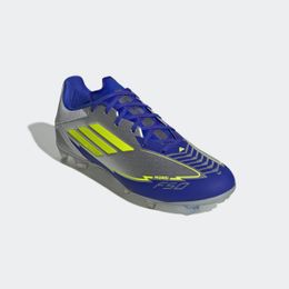 Fu&szlig;ballschuh adidas Performance "F50 LEAGUE MESSI FG/MG", Gr. 48, gelb (silber metallic, solar gelb, lucid blau), Synthetik, Textil, Schuhe Fu&szlig;ballschuh, f&uuml;r Rasenpl&auml;tze
