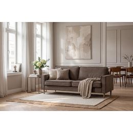 3-Sitzer Home Affaire "Pinto Skandi, 206 cm, Chenille, Struktur", braun, B:208cm H:89cm T:97cm, 100% Polyester, Sofas, 3-Sitzer, mit Keder, Massivholzf&uuml;&szlig;e Eiche ger&auml;uchert, Wellenunterfederung