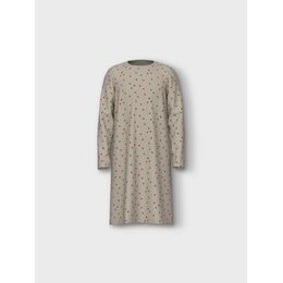 Pyjama name it "NKFNIGHTGOWN LS PEYOTE HEARTS NOOS", M&auml;dchen, Gr. 86 (92), beige (peyote), Jersey, Obermaterial: 95% Baumwolle, 5% Elasthan, bedruckt, relaxed fit, Rundhals, Homewear-Sets Pyjama