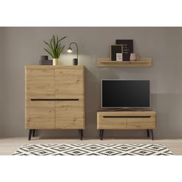Wohnwand Home Affaire "Torge, Anbauwand, Schrankwand, Mediawand, Wohnzimmer-Set", eiche, B:234cm H:170cm T:40cm, Holzwerkstoff, Kastenm&ouml;bel-Sets, Wohnwand