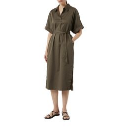 Sommerkleid comma, Damen, Gr. 44, N-Gr, deep jungle, Obermaterial: 71% Baumwolle, 26% Polyamid, 3% Elasthan, unifarben, regular fit kniebedeckend, Umschlagbund, Kleider Sommerkleid, mit Bindeg&uuml;rtel