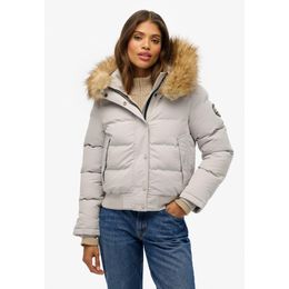 Steppjacke Superdry "EVEREST HOODED BOMBER JKT", Damen, Gr. XXL, grau (moonlight grau), Steppware, Obermaterial: 100% Polyester, unifarben, regular fit normal, Jacken Steppjacke, Kunstfaser, slim fit