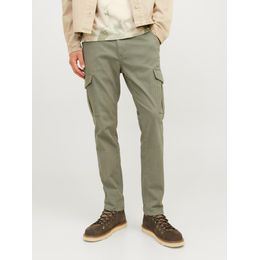 Jack & Jones Cargohose JACK & JONES "JPSTMARCO JJJOE CARGO", Herren, Gr. 28, L&auml;nge 30, gr&uuml;n (dusty olive), Web, Obermaterial: 98% Baumwolle, 2% Elasthan, unifarben, schmal normal, Hosen Cargohose