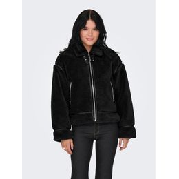 Pl&uuml;schjacke Only "ONLMICHELLE TEDDY JACKET OTW", Damen, Gr. XS, schwarz, Web, Obermaterial: 100% Polyester, unifarben, regular fit h&uuml;ftlang, Umschlagbund, Jacken Pl&uuml;schjacke