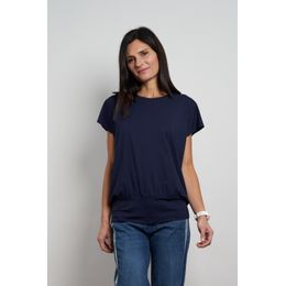 Rundhalsshirt Seidel Moden, Damen, Gr. 48, navy, Jersey, Obermaterial: 94% Viskose, 6% Elasthan, unifarben, l&auml;ssig geschnitten h&uuml;ftbedeckend, Rundhals, Shirts Rundhalsshirt, mit breiten Gummiband an der Taille - MADE IN GERMANY