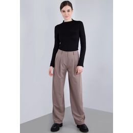 Bundfaltenhose Imperial, Damen, Gr. XS (34), N-Gr, beige (almond), Web, Obermaterial: 72% Polyester, 23% Viskose, 5% Elasthan, unifarben, l&auml;ssig geschnitten, Hosen Bundfaltenhose, mit weitem Bein