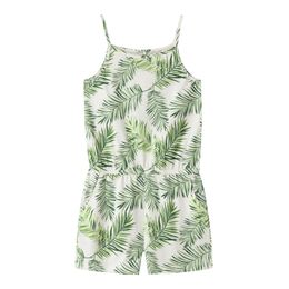 Jumpsuit name it "NKFVIGGA STRAP SUIT F1 NO", M&auml;dchen, Gr. 140, N-Gr, carinaria aop:palm leaf, Jersey, Obermaterial: 100% Baumwolle, bedruckt, regular fit normal, Overalls Jumpsuit, im sommerlichen Alloverdruck