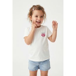 T-Shirt KIDS Only "KOGNANA LIFE S/S TOP FR ZA JRS", M&auml;dchen, Gr. 134/140, cloud dancer print:mena logo glitter, pink yarrow Only, Jersey, Obermaterial: 100% Baumwolle, bedruckt, regular fit normal, Rundhals, Shirts T-Shirt, Baumwolle, regular fit