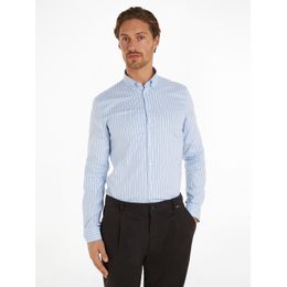 Langarmhemd Calvin Klein "OXFORD 2 TONES STRIPE SLIM SHIRT", Herren, Gr. 43, N-Gr, blau (vista blau), Web, Obermaterial: 98% Baumwolle, 2% Elasthan, unifarben, slim fit, Hemden Langarmhemd, mit Knopfleiste