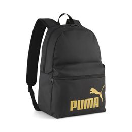 Rucksack Puma "PHASE BACKPACK", Puma schwarz, gold, no1 logo, Rucks&auml;cke, Damen, Netz, Obermaterial: 100% Polyester, unifarben, Rucksack, mit Zwei-Wege-Rei&szlig;verschluss am Hauptfach, mit seitlicher Mesh-Tasche