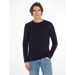 Longsleeve Tommy Hilfiger "TOMMY LOGO LONG SLEEVE TEE", Herren, Gr. XXXL (58), blau (desert sky), Single Jersey, Obermaterial: 100% Baumwolle, bestickt, unifarben, normal h&uuml;ftlang, Rundhals, Shirts Longsleeve, mit Logodruck