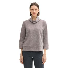 Sweatshirt Tom Tailor, Damen, Gr. XL (42), rot (deep rot heringbone boucle), Sweatware, Obermaterial: 60% Polyester, 40% Baumwolle, gemustert, unifarben, bequem h&uuml;ftbedeckend, Wasserfallausschnitt, extrabreites B&uuml;ndchen, Sweatshirts Sweatshirt, mit Wasserfall-Kragen
