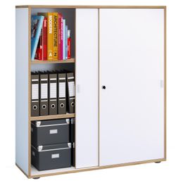 Aktenschrank Vcm "B&uuml;roschrank Aktenschrank Schiebet&uuml;ren Salia 3fach", wei&szlig;, B:100cm T:37cm, Obermaterial: 100% Holz Wood., Schr&auml;nke, Aktenschrank