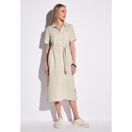 Hemdblusenkleid Street One, Damen, Gr. 34, N-Gr, beige (moonstone sand), Web, Obermaterial: 100% Leinen, unifarben, tailliert kniebedeckend, Rundhals, Kleider Hemdblusenkleid, Sommerkleid mit Knopfleiste