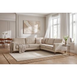 Ecksofa Home Affaire "Pinto Skandi, 290 cm, Chenille, Struktur, Ottomane links / rechts", creme, B:290cm H:89cm T:250cm, 100% Polyester, Sofas, Ecksofa, mit Keder, Massivholzf&uuml;&szlig;e Eiche ger&auml;uchert, Wellenunterfederung