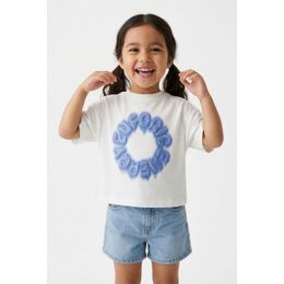 T-Shirt KIDS Only "KOGPHINE LIFE SS SHORT PRINT TEE ZA JRS", M&auml;dchen, Gr. 122/128, cloud dancer print:euphoric, Jersey, Obermaterial: 100% Baumwolle, bedruckt, relaxed fit kurz, Rundhals, Shirts T-Shirt, Baumwolle, relaxed fit