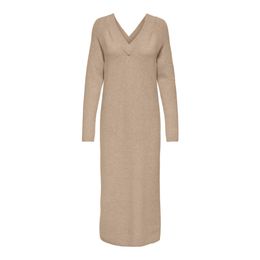 Strickkleid Only "ONLJEANETT LIFE LS V-NECK DRESS CC KNT", Damen, Gr. S (36), N-Gr, beige (humus detail:melange), Strick, Obermaterial: 88% Polyester, 6% Elasthan, 6% Nylon, meliert, V-Ausschnitt, Kleider Strickkleid