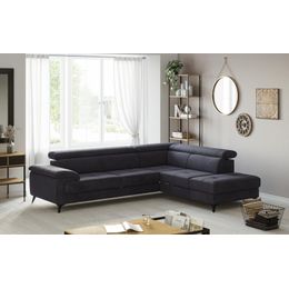 Ecksofa COTTA "Astra L-Form, B: 286 cm", charcoal, B:286cm T:236cm, 95% Polyester (PES) 5%Polyamid (PA), Sofas, Ecksofa, mit Kopfteilverstellung, optional Bettfunktion & Bettkasten