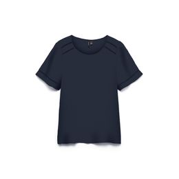 V&eacute;ro Moda Shirtbluse VERO MODA "VMMENNY LACE SS TOP WVN GA", Damen, Gr. M, navy blazer, Web, Obermaterial: 100% Viskose, unifarben, regular fit normal, Rundhals, Blusen Shirtbluse, Viskose, regular fit