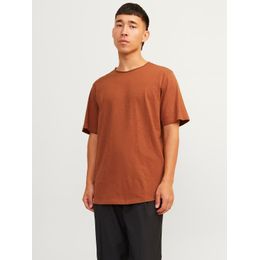 Jack & Jones Rundhalsshirt JACK & JONES "JJEBASHER TEE O-NECK SS NOOS", Herren, Gr. XS, braun (mocha bisque), Jersey, Obermaterial: 100% Baumwolle, unifarben, regular fit taillenbedeckt, Rundhals, gerader Abschluss, Shirts Rundhalsshirt, mit Rundhalsausschnitt