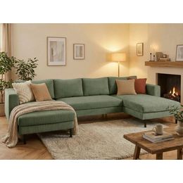 Wohnlandschaft Trendmanufaktur "Amazing II, wahlw. mit Schlaffunktion & Bettkasten, Fu&szlig; schwarz", mayfly, B:305cm H:81cm T:161cm, Sofas, Wohnlandschaft, Sofa in U-Form, in Cord, Struktur LEO o. Struktur LINO, Breite 305 cm