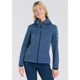 Softshelljacke CMP "WOMAN JACKET ZIP HOOD", Damen, Gr. 36, blau (blau ink meliert), Softshell, Obermaterial: 100% Polyester, normal, hoch geschlossener Ausschnitt, mit Windstopper, Jacken Softshelljacke, sportlicher Stil, mit abnehmbarer Kapuze, wasserdicht, atmungsaktiv