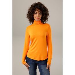 Rollkragenshirt Aniston CASUAL, Damen, Gr. 36, orange, Single Jersey, Obermaterial: 95% Viskose, 5% Elasthan, unifarben, sehr figurbetont h&uuml;ftlang, Shirts Rollkragenshirt, in schwarz-bunt-bedruckt oder 4 trendigen Unis