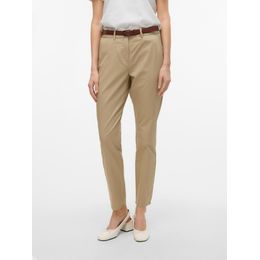 V&eacute;ro Moda Chinohose VERO MODA "VMFEDERICA MW CHINO PANTS", Damen, Gr. XS (34), L&auml;nge 32, braun (twill), Web, Obermaterial: 100% Baumwolle, unifarben, straight fit kn&ouml;chellang, Hosen Chinohose