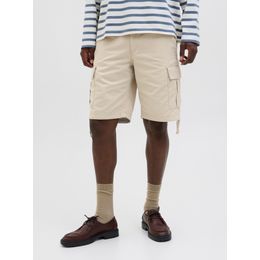 Jack & Jones Cargoshorts JACK & JONES "JPSTCOLE BARKLEY JJCARGO SHORTS SN", Herren, Gr. S, N-Gr, gelb (moonbeam), Web, Obermaterial: 100% Baumwolle, unifarben, Basic, regular fit ca. Mitte Knie, Hosen Cargoshorts, mit Cargo Taschen