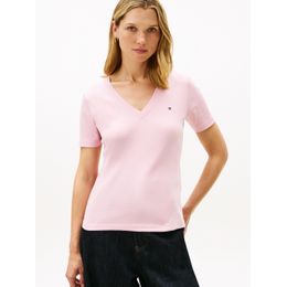 T-Shirt Tommy Hilfiger "CODY V-NECK SHORT SLEEVE", Damen, Gr. XL (42), pink, Jersey, Obermaterial: 100% Baumwolle, unifarben, slim fit h&uuml;ftlang, tiefer V-Ausschnitt, abgesteppte Kante, Shirts T-Shirt, mit V-Ausschnitt, Baumwolle, Slim Fit