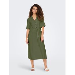 Jacqueline de Yong Blusenkleid JDY "JDYSAY 2/4 MIDI SHIRT DRESS WVN NOOS", Damen, Gr. XS, N-Gr, gr&uuml;n (kalamata), Web, Obermaterial: 55% Leinen, 45% Viskose, unifarben, Kleider Blusenkleid, Sommerkleid