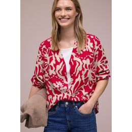 Druckbluse Street One, Damen, Gr. 40, salsa rot, Web, Obermaterial: 100% Viskose, gemustert, figurumspielend h&uuml;ftbedeckend, V-Ausschnitt, Blusen Druckbluse, 3/4-Arm-Bluse mit floralem Muster und Tape-Details