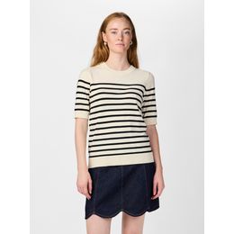 Strickpullover Y.A.S "YASLENA SS KNIT PULLOVER S. NOOS", Damen, Gr. M (38), beige (birch stripes:schwarz stripes), Strick, Obermaterial: 75% Viskose, 25% Nylon, gestreift, regular fit normal, Rundhals, Pullover Strickpullover