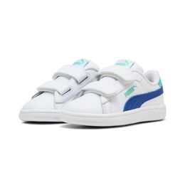 Sneaker Puma "SMASH 3.0 L V INF", M&auml;dchen, Gr. 23, wei&szlig; (Puma wei&szlig;, vivid blau, aquatic), Leder, Schuhe Sneaker, mit Klettverschluss, mit Gummilaufsohle, Innenmaterial aus Textil