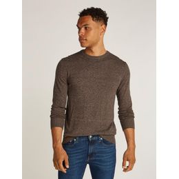 Rundhalspullover Calvin Klein "MOULINE CN SWEATER", Herren, Gr. 3XL, braun (braunie), Strick, Obermaterial: 70% Baumwolle, 30% Polyamid, unifarben, regular fit, Rundhals, elastischer Bund, Pullover Rundhalspullover, mit Logoprint