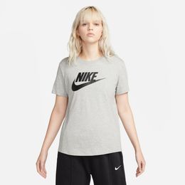 T-Shirt Nike Sportswear "Nike Sportswear Essentials Women's Logo T-Shirt", Damen, Gr. M, grau (dk grau heather), Single Jersey, Obermaterial: 100% Baumwolle, Rundhals, Shirts T-Shirt, Basic Damen T-Shirt mit Logo