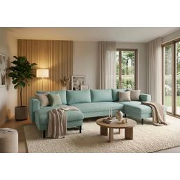 Wohnlandschaft Trendmanufaktur "Amazing II, wahlw. mit Schlaffunktion & Bettkasten, Fu&szlig; schwarz", mint, B:305cm H:81cm T:161cm, Sofas, Wohnlandschaft, Sofa in U-Form, in Cord, Struktur LEO o. Struktur LINO, Breite 305 cm