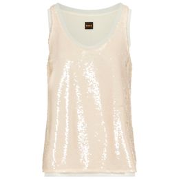 Blusentop BOSS Orange "Illettes Premium Damenmode", Damen, Gr. 40, beige (open beige 287), Web, Obermaterial: 95% Polyester, 5% Elasthan, unifarben, Rundhals, Blusen Blusentop, mit Pailetten