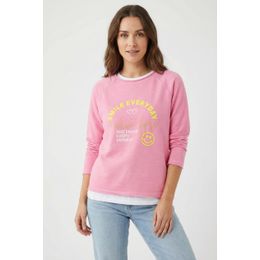 Sweatshirt Zwillingsherz "Smile Everyday", Damen, Gr. L/XL (L/XL), pink (neon pink), Sweatware, Obermaterial: 50% Baumwolle, 50% Polyester, unifarben mit Farbeinsatz, comfort fit h&uuml;ftlang, Rundhals, Sweatshirts Sweatshirt, mit Used-Look Kanten und Stickerei