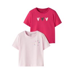 T-Shirt name it "NMFFINULA 2P NREG SS TOP BOX PB", M&auml;dchen, Gr. 104, tender touch pack:love potion, Jersey, Obermaterial: 100% Baumwolle, bedruckt, unifarben, normal normal, Rundhals, Shirts T-Shirt