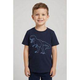 T-Shirt Tom Tailor, Jungen, Gr. 116/122, blau (sky captain blau), Jersey, Obermaterial: 100% Baumwolle, bedruckt, regular fit taillenbedeckt, Rundhals, gerader Abschluss, Shirts T-Shirt, mit in der Nacht leuchtendem Dino-Print
