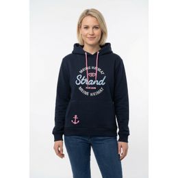 Hoodie Zwillingsherz "Meine Heimat", Damen, Gr. L/XL (L/XL), blau (navy), Sweatware, Obermaterial: 80% Baumwolle, 20% Polyester, unifarben, normal normal, ohne Ausschnitt, angesetztes B&uuml;ndchen, Sweatshirts Hoodie, mit aufgesticktem "Strand"-Schriftzug vorne und hinten