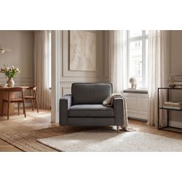 Loveseat Home Affaire "Pinto Skandi 105 cm, Chenille, Struktur", dunkelgrau, B:108cm H:89cm T:97cm, 100% Polyester, Sessel, Loveseat, mit Keder, Massivholzf&uuml;&szlig;e Eiche ger&auml;uchert