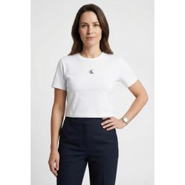 T-Shirt Calvin Klein Jeans "LOGO CROPPED TEE", Damen, Gr. XL (44), hellwei&szlig;, Web, Obermaterial: 95% Baumwolle, 5% Elasthan, unifarben, regular fit kurz, Rundhals, eingesetzt abgesteppte Kante, Shirts T-Shirt, Boxy fit mit Rundhalsausschnitt, mit Logoschriftzug