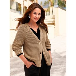 Strickjacke Inspirationen, Damen, Gr. 52, braun (camel), 100% Baumwolle, unifarben, Strickjacken Strickjacke