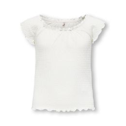 Carmenshirt KIDS Only "KOGJOJO LIFE SS TOP JRS", M&auml;dchen, Gr. 146/152, cloud dancer, Jersey, Obermaterial: 93% Baumwolle, 4% Polyester, 3% Elasthan, unifarben, figurbetont normal, Carmenausschnitt, Raglan&auml;rmel gewellter Abschluss, Shirts Carmenshirt, mit gewellten Kanten